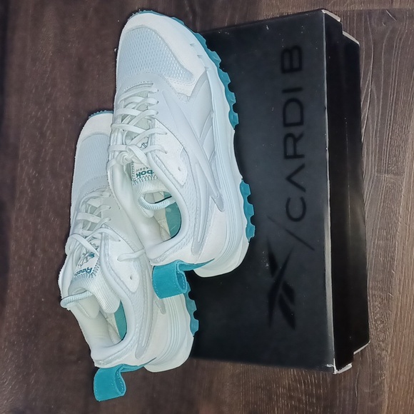 Reebok | Shoes | Reebok White And Teal Athletic Shoes Cardi B With Box ...